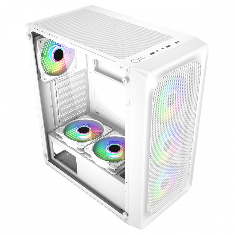 CIT Orion Mesh White Gaming Mid ATX PC Case Tempered Glass Panel 4x ...